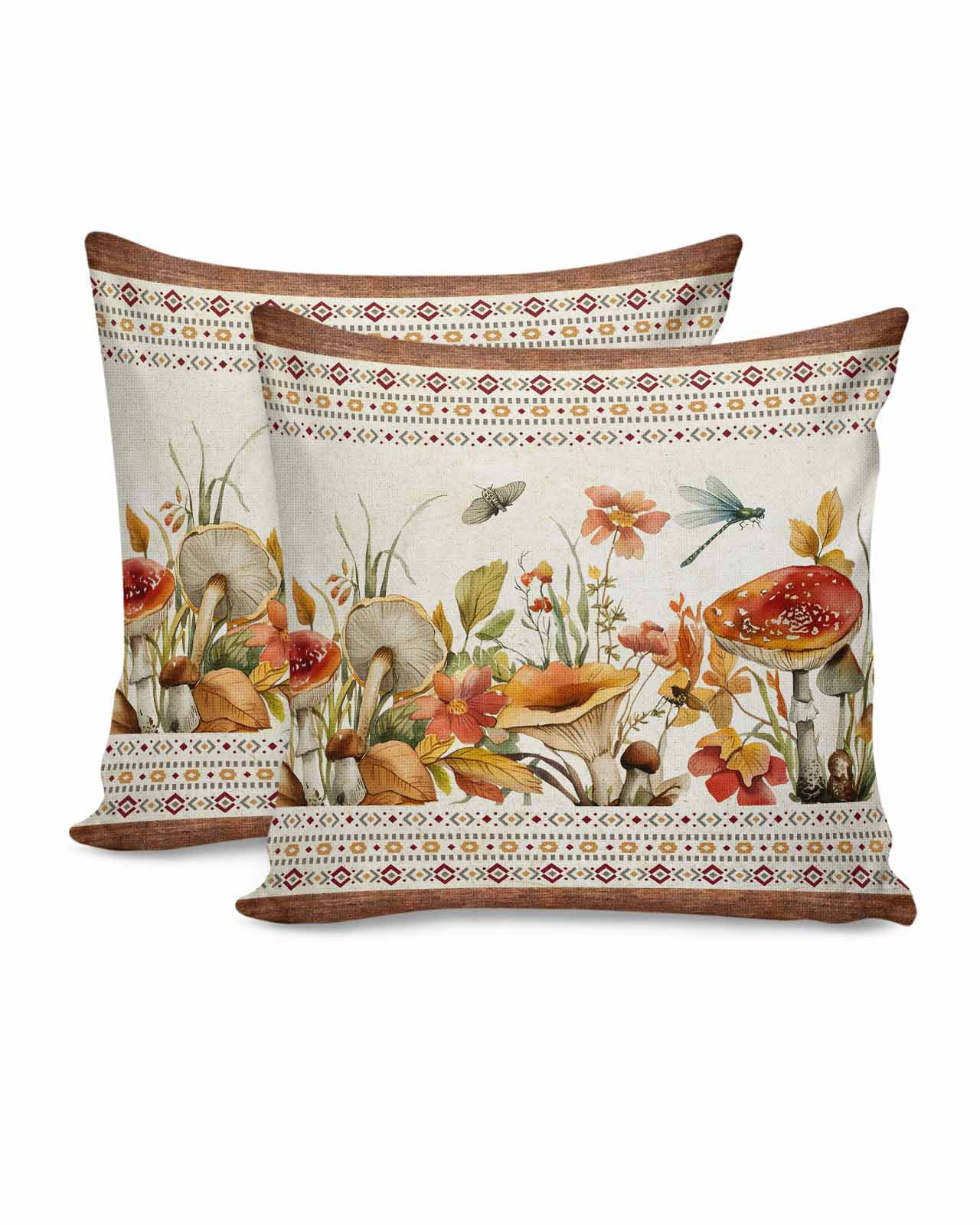 Throw Pillow Covers 18x18 Set of 2 Farmhouse Mushroom Floral Decorative ...