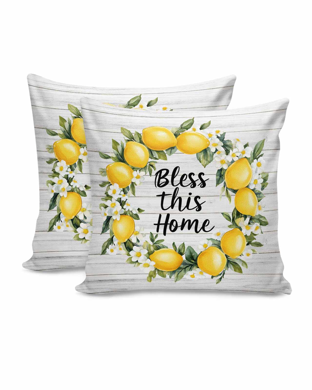 Throw Pillow Covers 18x18 Set of 2 Summer Farmhouse Lemon Decorative ...