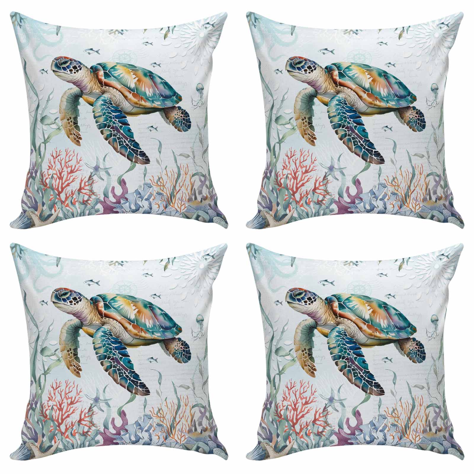 Throw Pillow Covers 18x18 Set of 4 Blue Coastal Nautical Ocean Linen ...