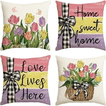 Mouind Pack of 2 Farmhouse Decorative Throw Pillow Covers Burlap Linen ...