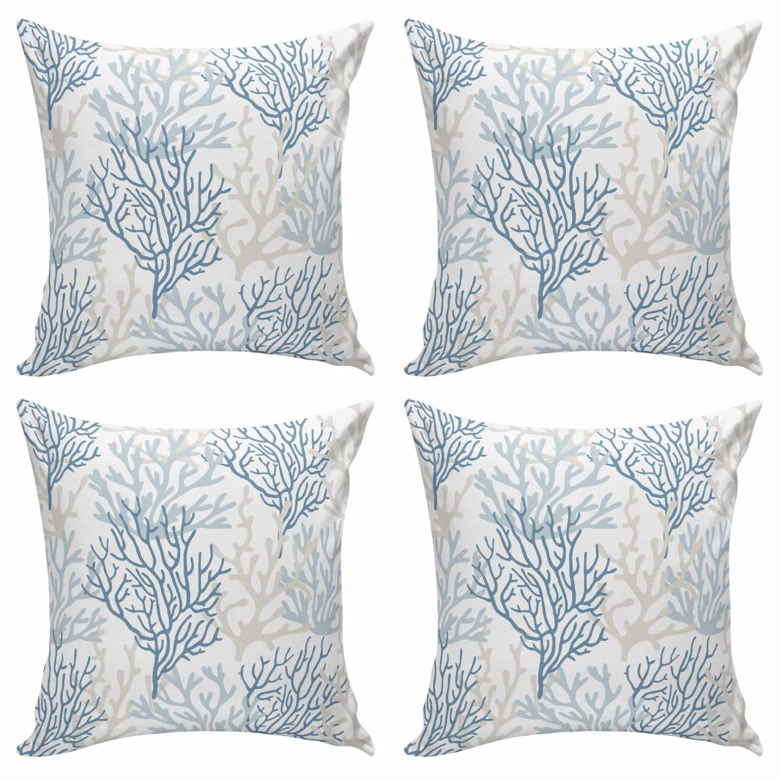 Throw Pillow Covers 20x20 Set of 4 Blue Grey Coral Pattern Linen ...