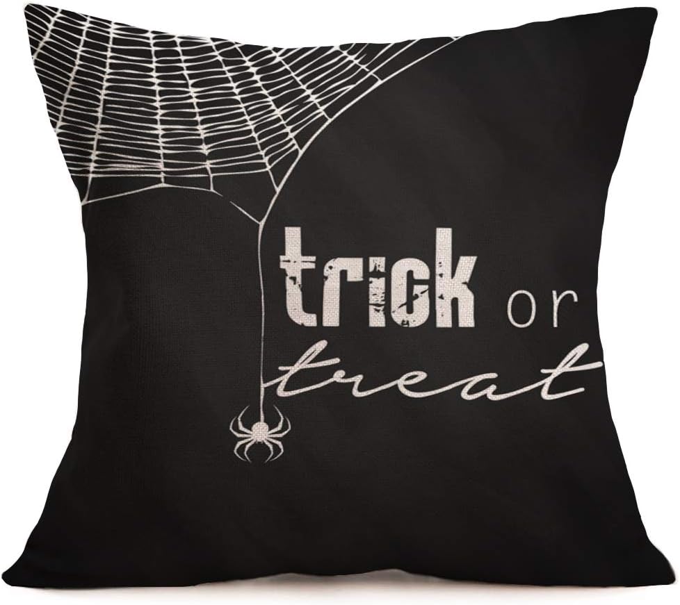 Throw Pillow Covers Bat Spider Web Cushion Cover Cotton Linen Halloween ...