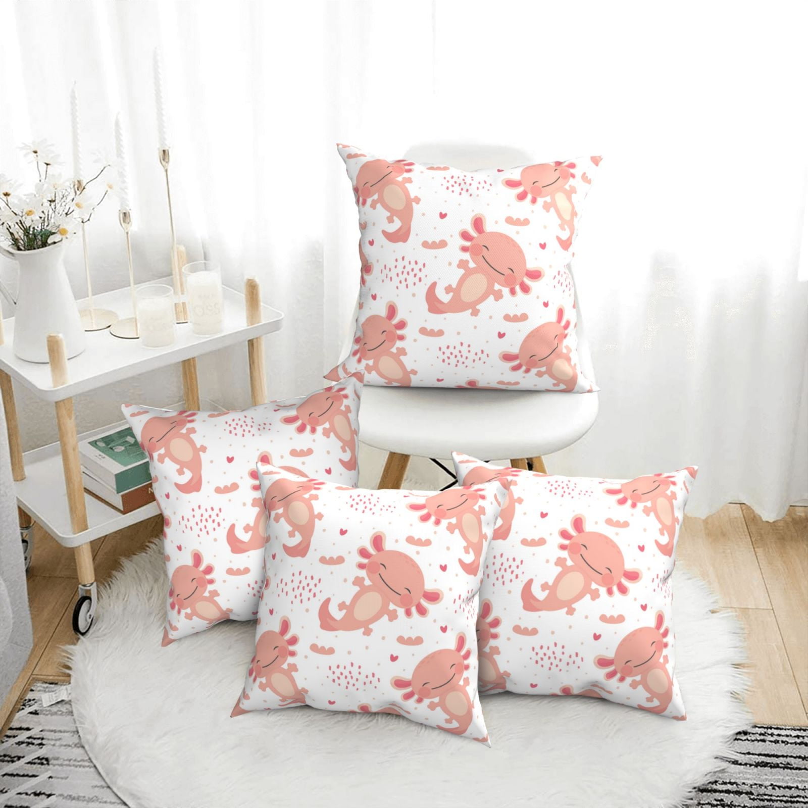 Throw Pillow Covers, Cartoon Cute Axolotl White Soft Square Pillow ...