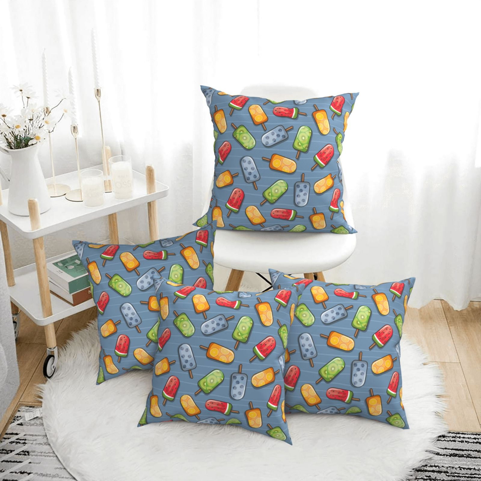 Throw Pillow Covers, Cartoon Fruit Popsicle Print Soft Square Pillow ...