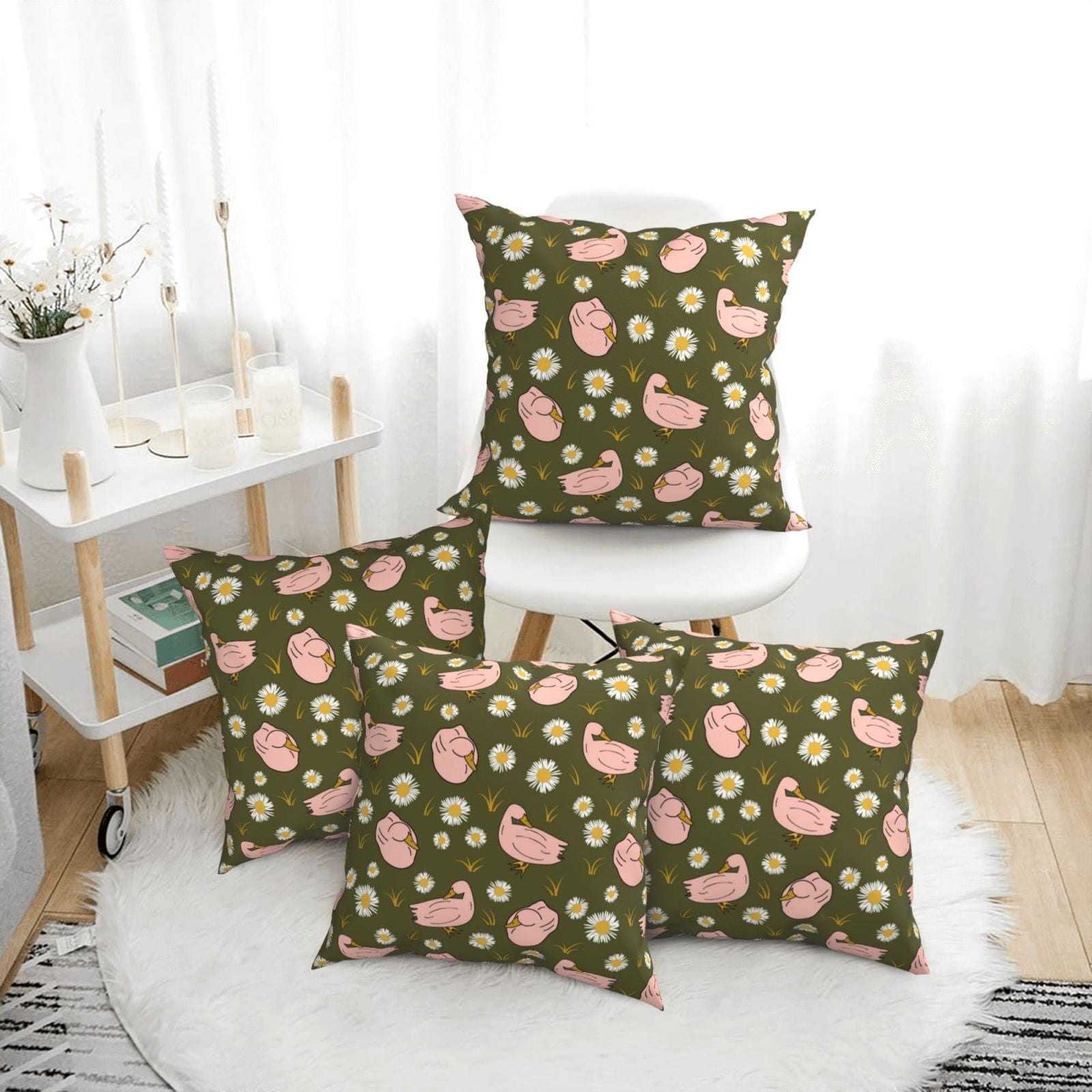 Throw Pillow Covers, Cartoon Pink Cute Duck Daisy Soft Square Pillow ...