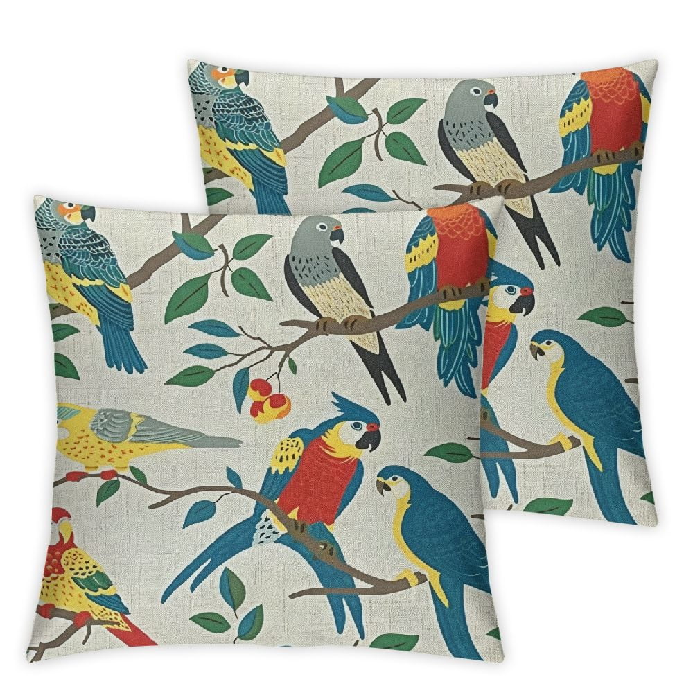 Throw Pillow Covers Cute Cartoon Colorful Parrot In Different Pose Inch ...