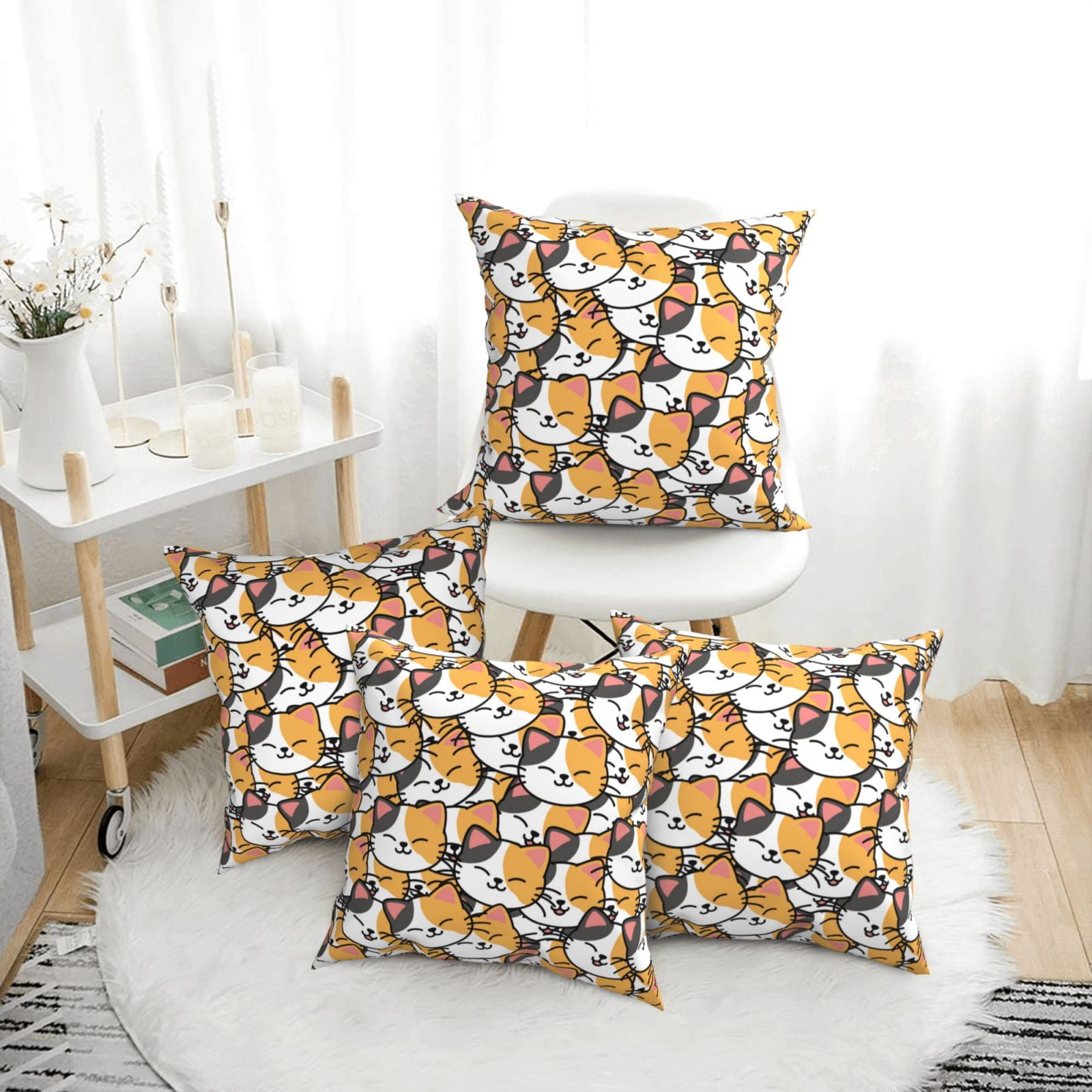 Throw Pillow Covers, Cute Cartoon Smiling Cat Face Soft Square Pillow ...