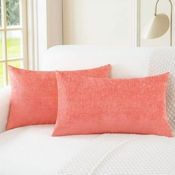 Throw Pillow Covers Decorative 12 X 20 Inches Pack of 2 Cozy Chenille ...