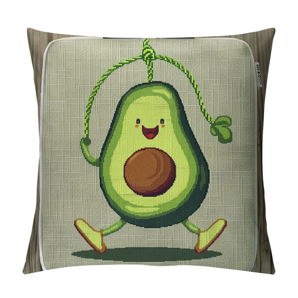 Throw Pillow Covers For Couch Cute Avocado Cartoon Character Jump Rope ...