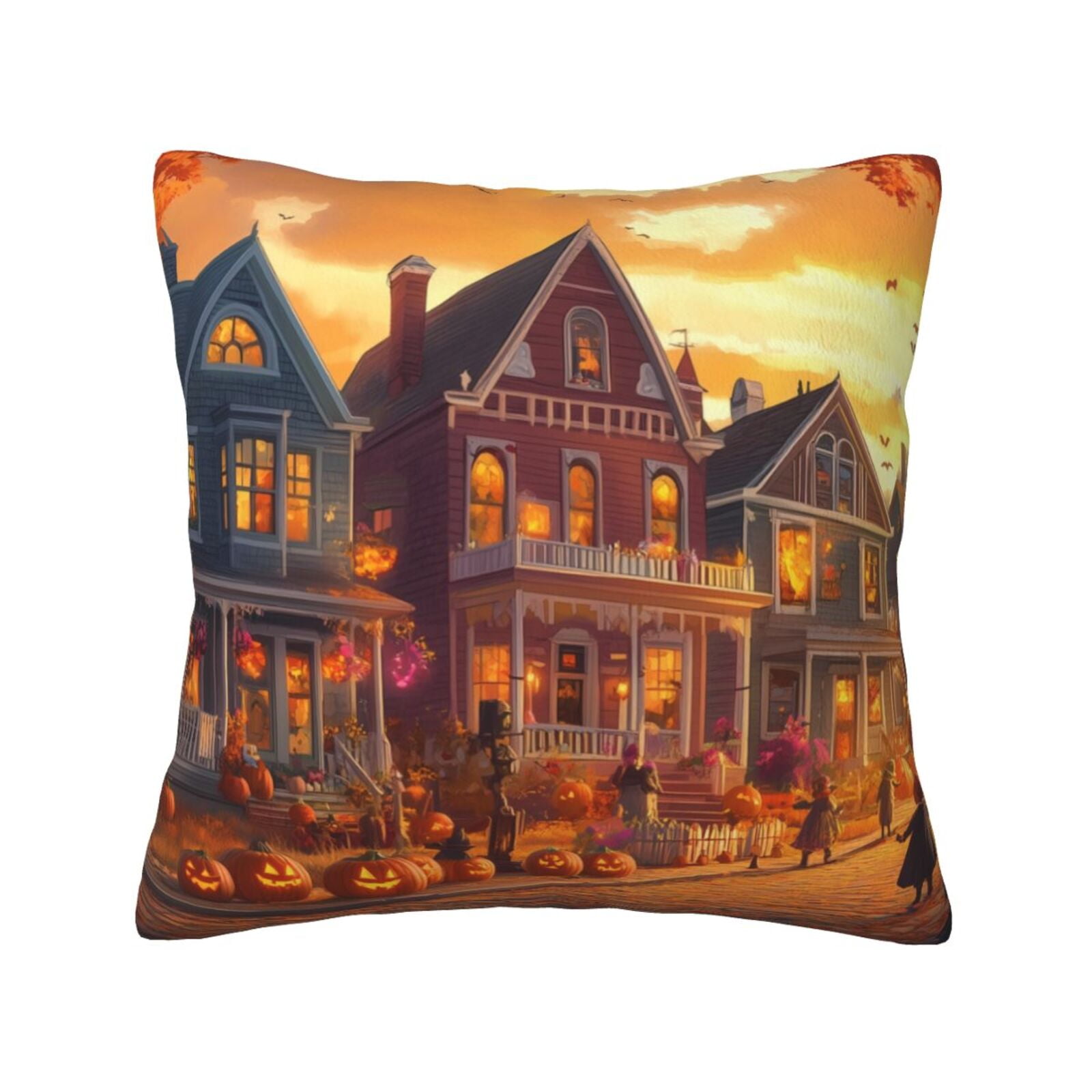 Throw Pillow Covers - Halloween Street Party C Square Halloween ...