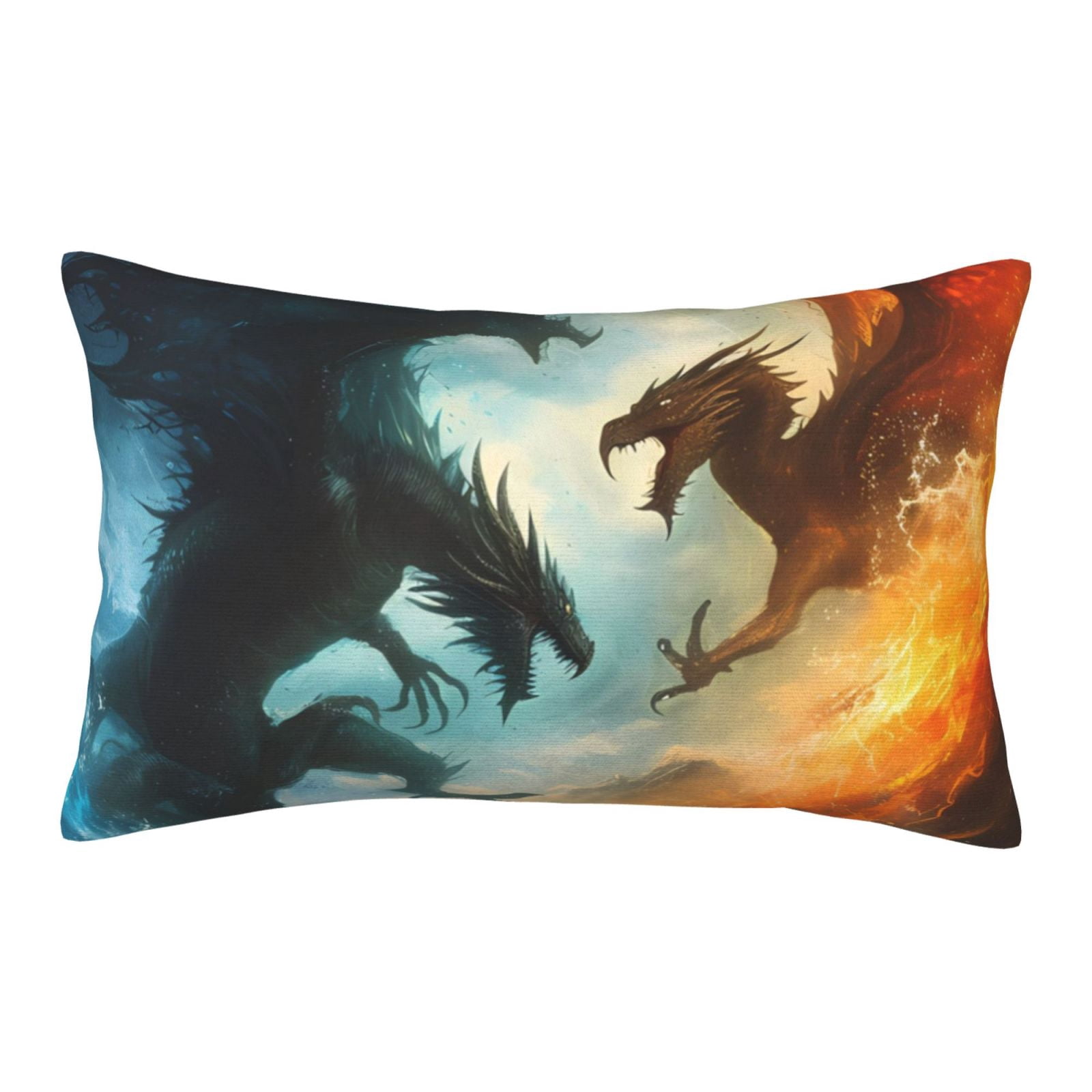 Throw Pillow Covers Red and Blue Flame Wave Dragon Luxury Soft Fuzzy ...