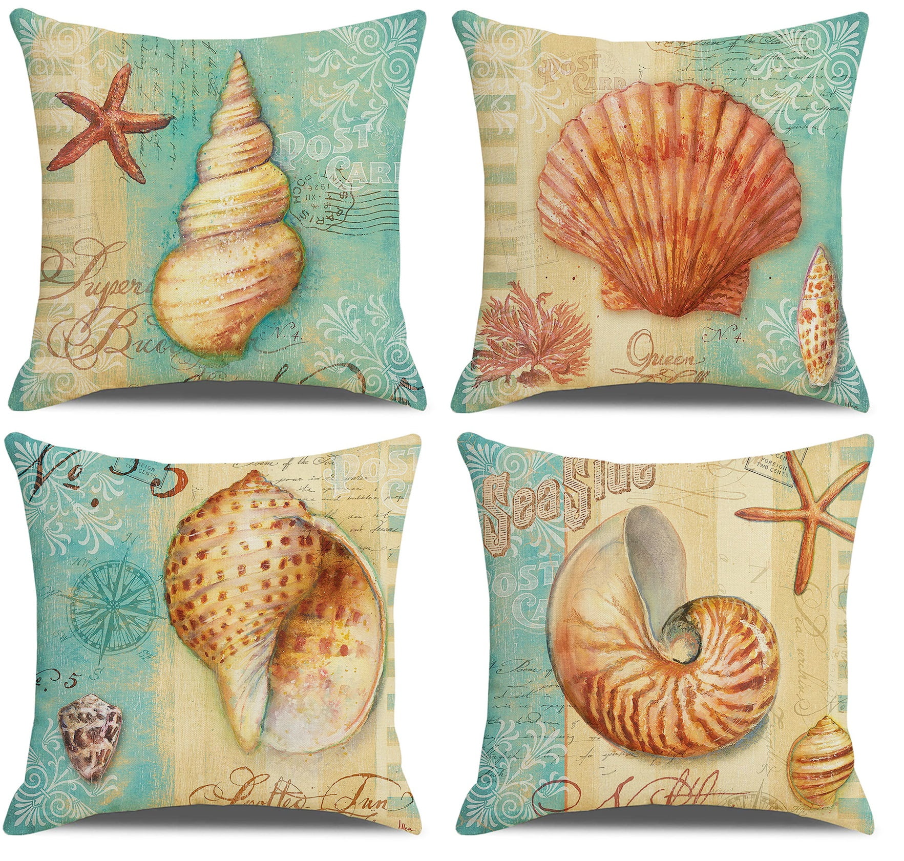 Throw Pillow Covers Sea Ocean Beach Theme Nautical Ocean Coral ...