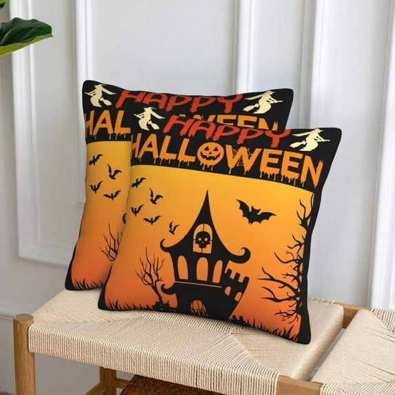 Throw Pillow Covers Set of 2 - Halloween Happy E Square Decorative ...
