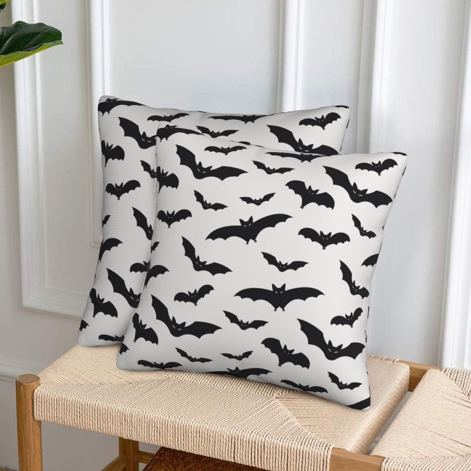 Throw Pillow Covers Set of 2 - Halloween bats grey cool print Square ...