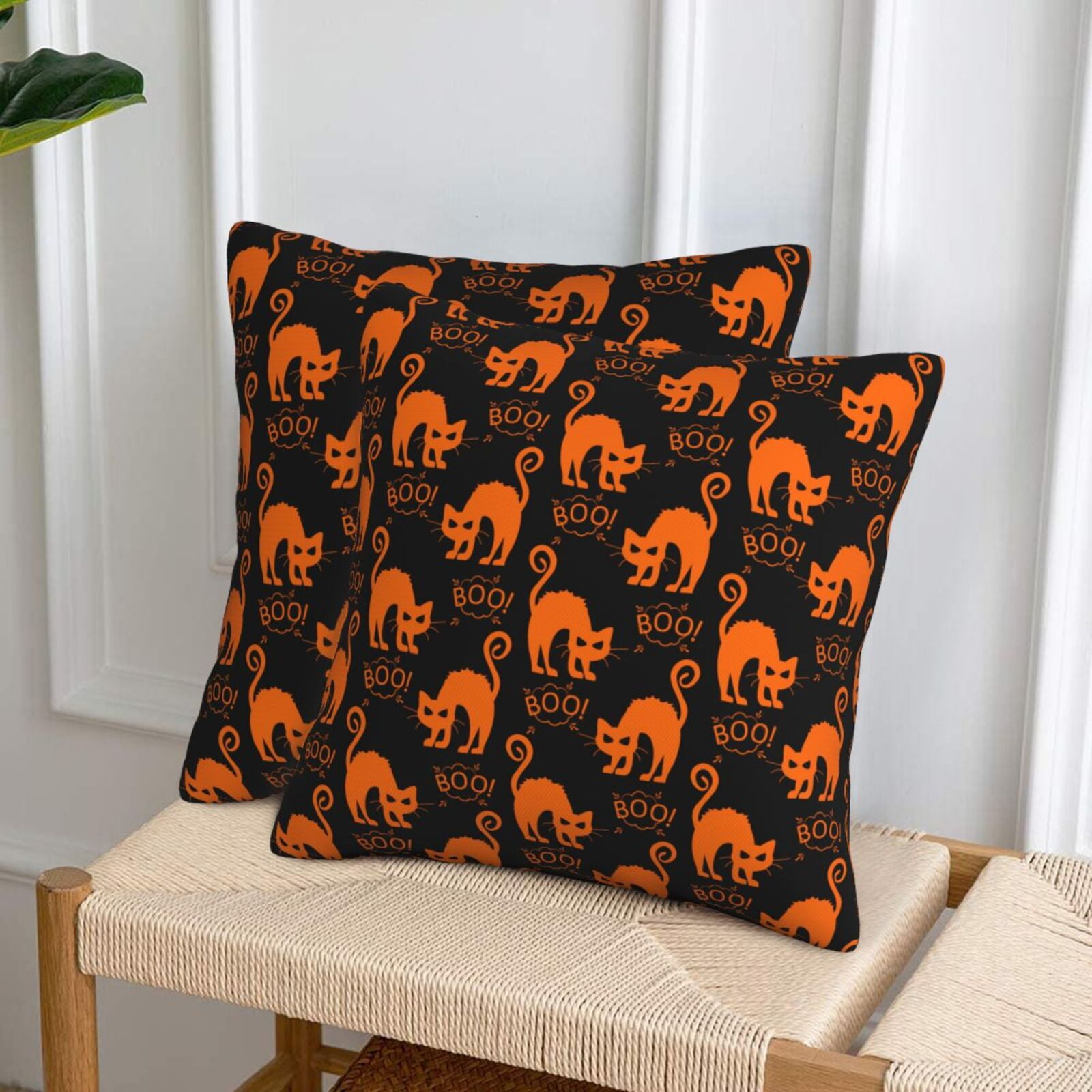 Throw Pillow Covers Set of 2 - boo cat halloween Square Decorative ...