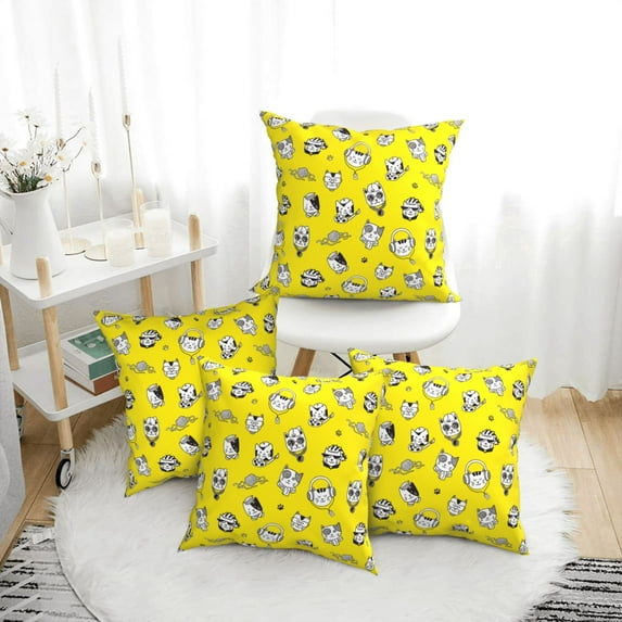 Throw Pillow Covers Set of 4 - Abstract Lines Cartoon Cats Dogs Square ...