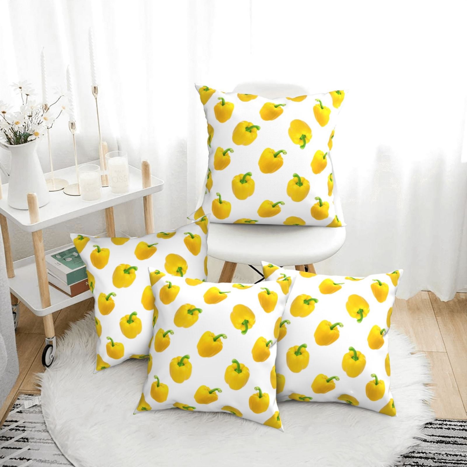 Throw Pillow Covers Set of 4 - Bell Pepper Print yellow Square ...