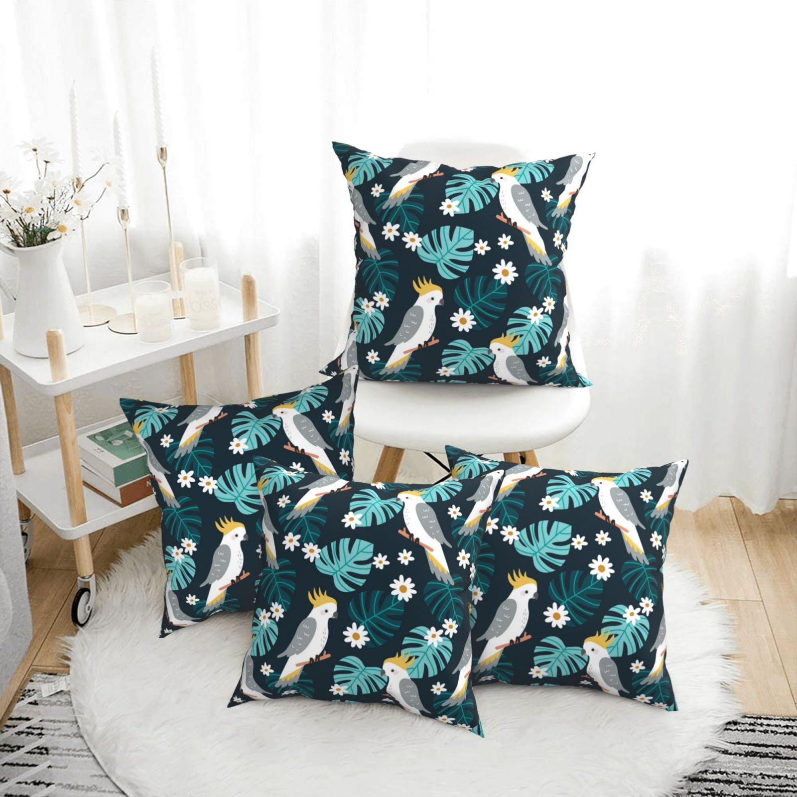 Throw Pillow Covers Set of 4 - Can Cockatoo Monstera Flower Square ...
