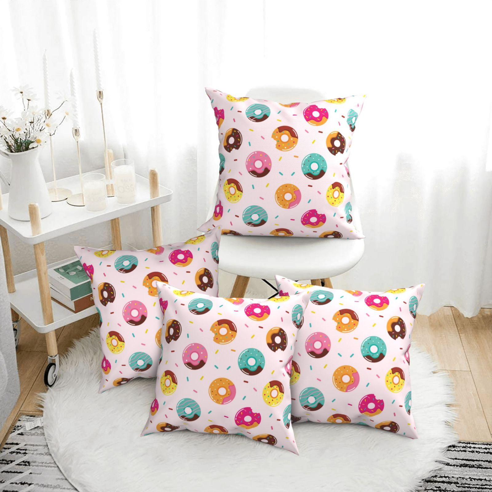 Throw Pillow Covers Set of 4 - Cute Cartoon Mini Donut Square ...