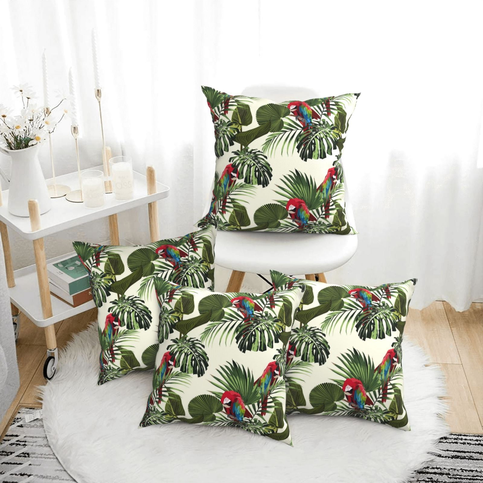 Throw Pillow Covers Set of 4 - Cute Parrot Palm Leaves Monstera Square ...