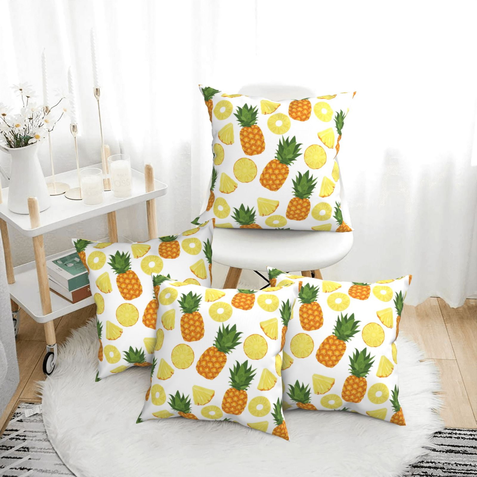 Throw Pillow Covers Set of 4 - Cute Pineapple Swwb Square Decorative ...
