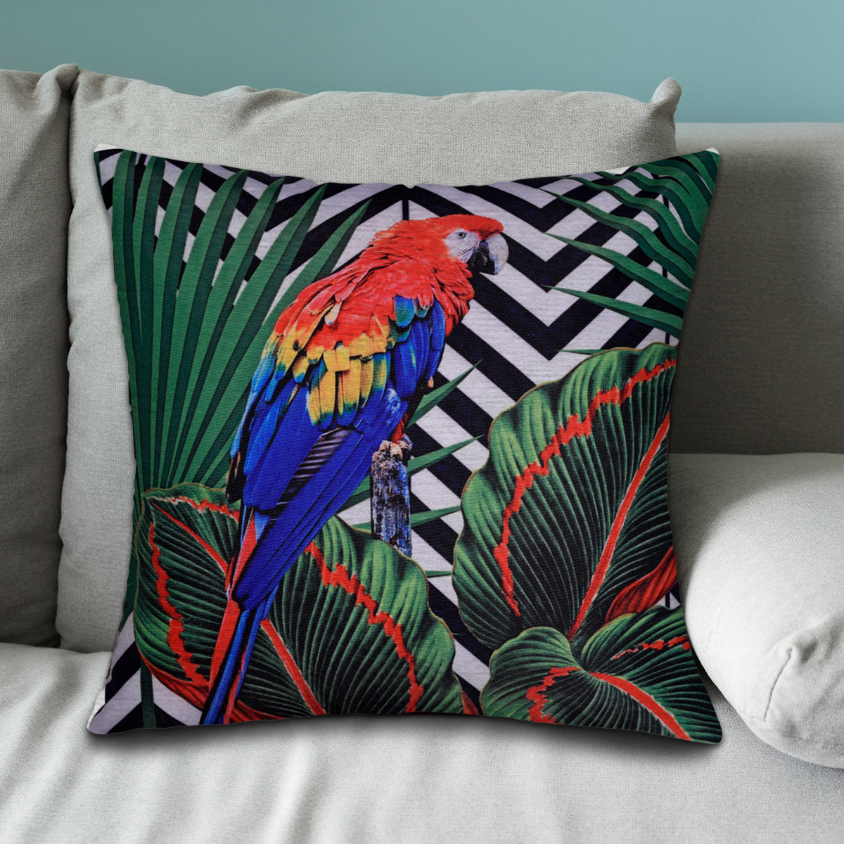 Throw Pillow Covers - Set of 4 Decorative Parrot Printed with Leaves ...