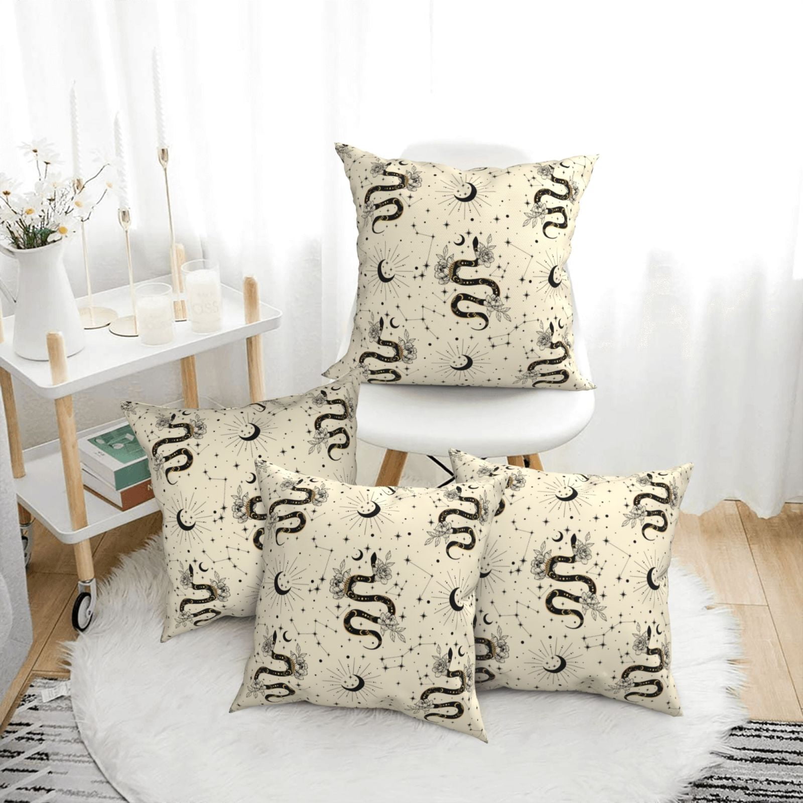 Throw Pillow Covers Set of 4 - Gothic Funny Black Snake Moon Square ...