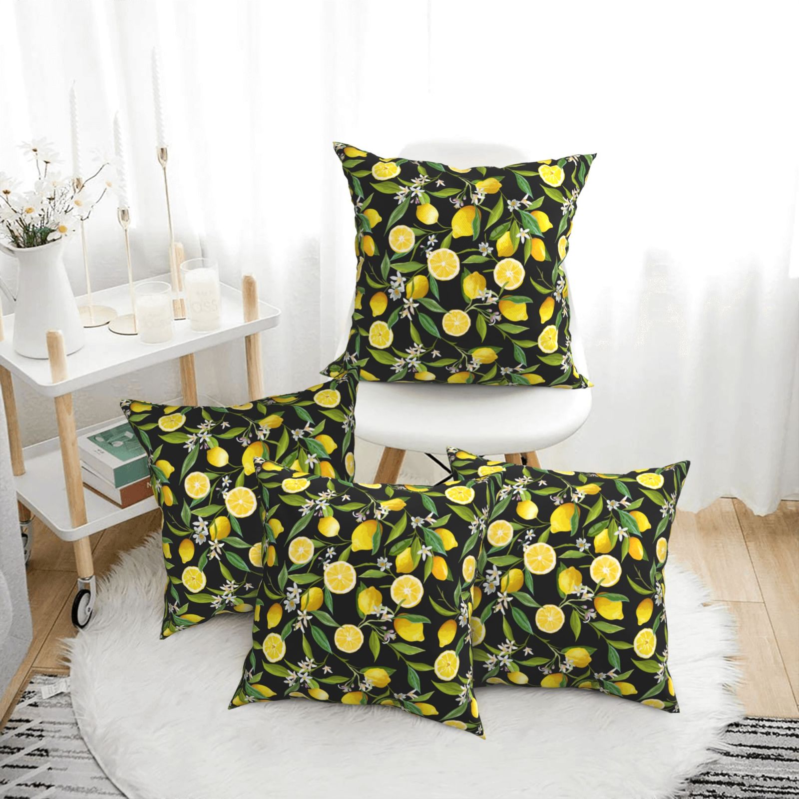 Throw Pillow Covers Set of 4 - Lemon Fruits Flowers Leaves Square ...