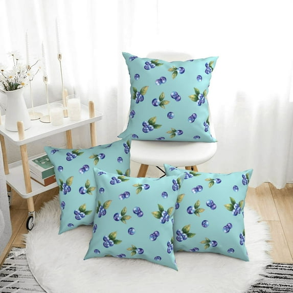 Throw Pillow Covers Set of 4 - Blueberries Print blue Square Decorative ...