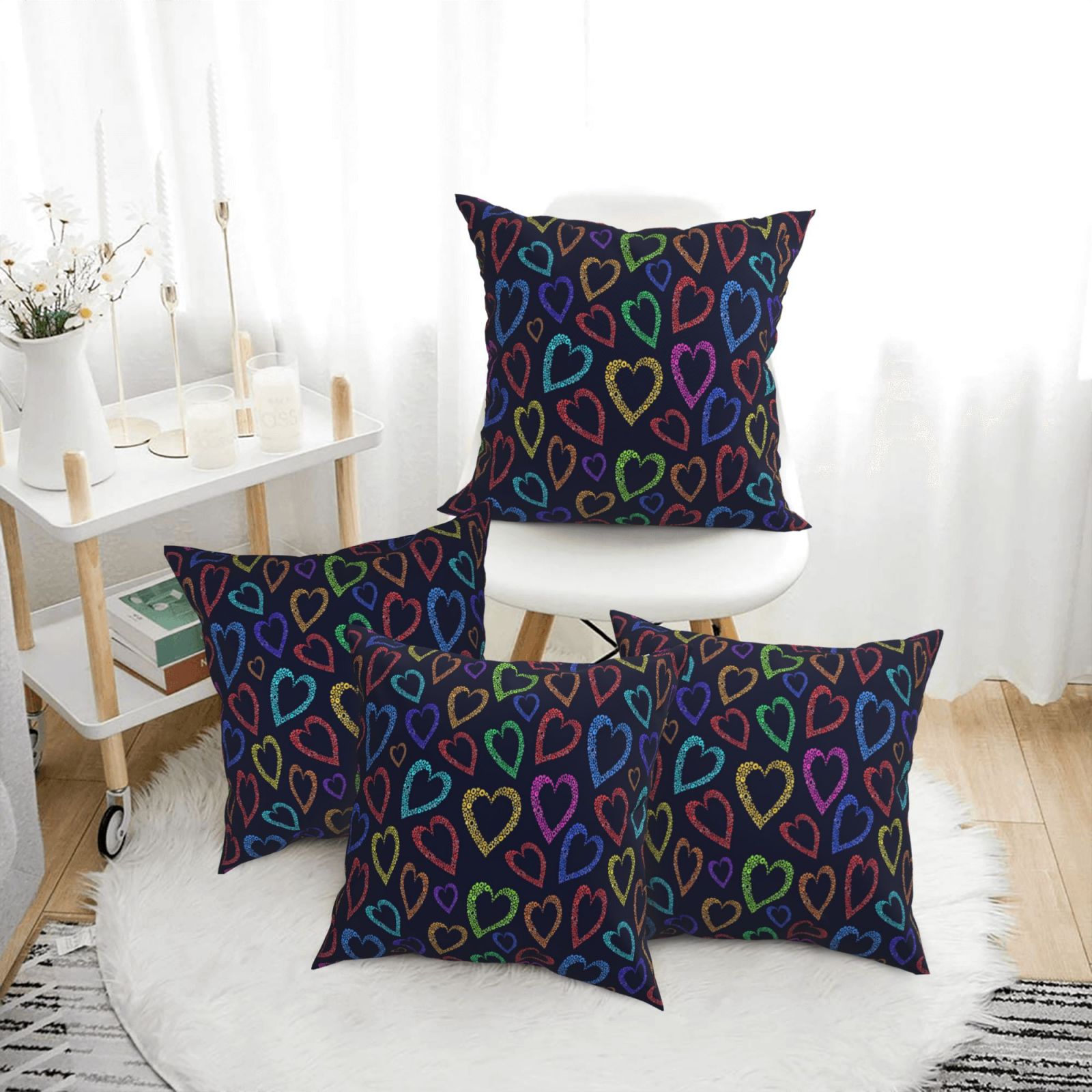 Throw Pillow Covers Set of 4 - Colored Hearts Square Decorative Pillows ...