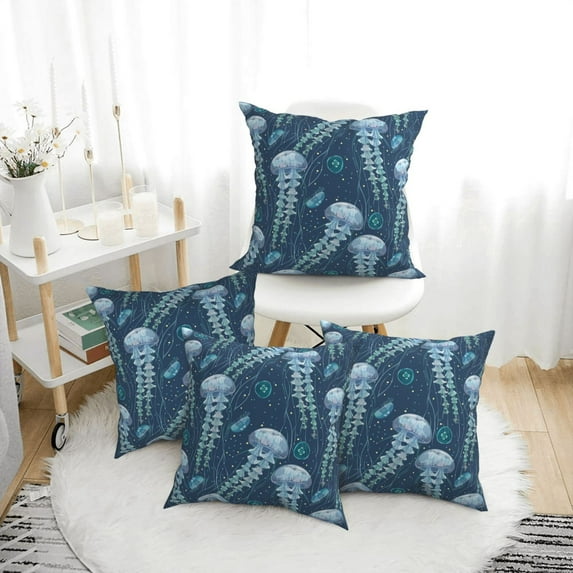 Throw Pillow Covers Set of 4 - Elegant Jellyfish Square Decorative ...