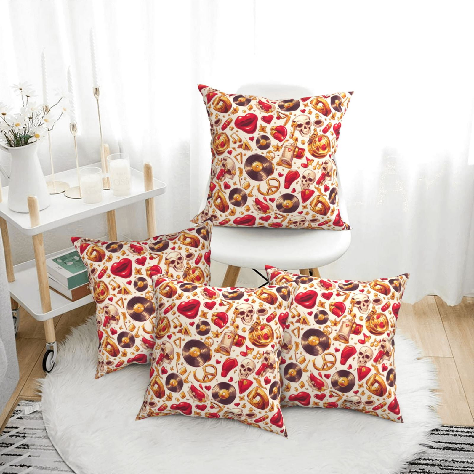 Throw Pillow Covers, Skull Retro record lips Soft Square Pillow Cases ...
