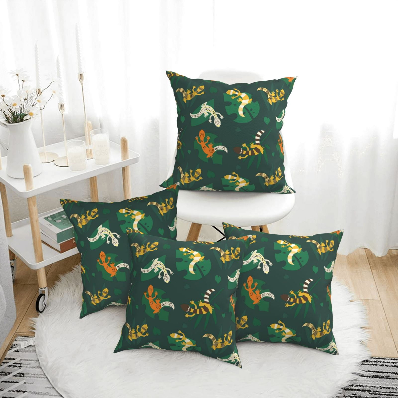 Throw Pillow Covers, Striped Cute Lizard Gecko Plant Soft Square Pillow ...