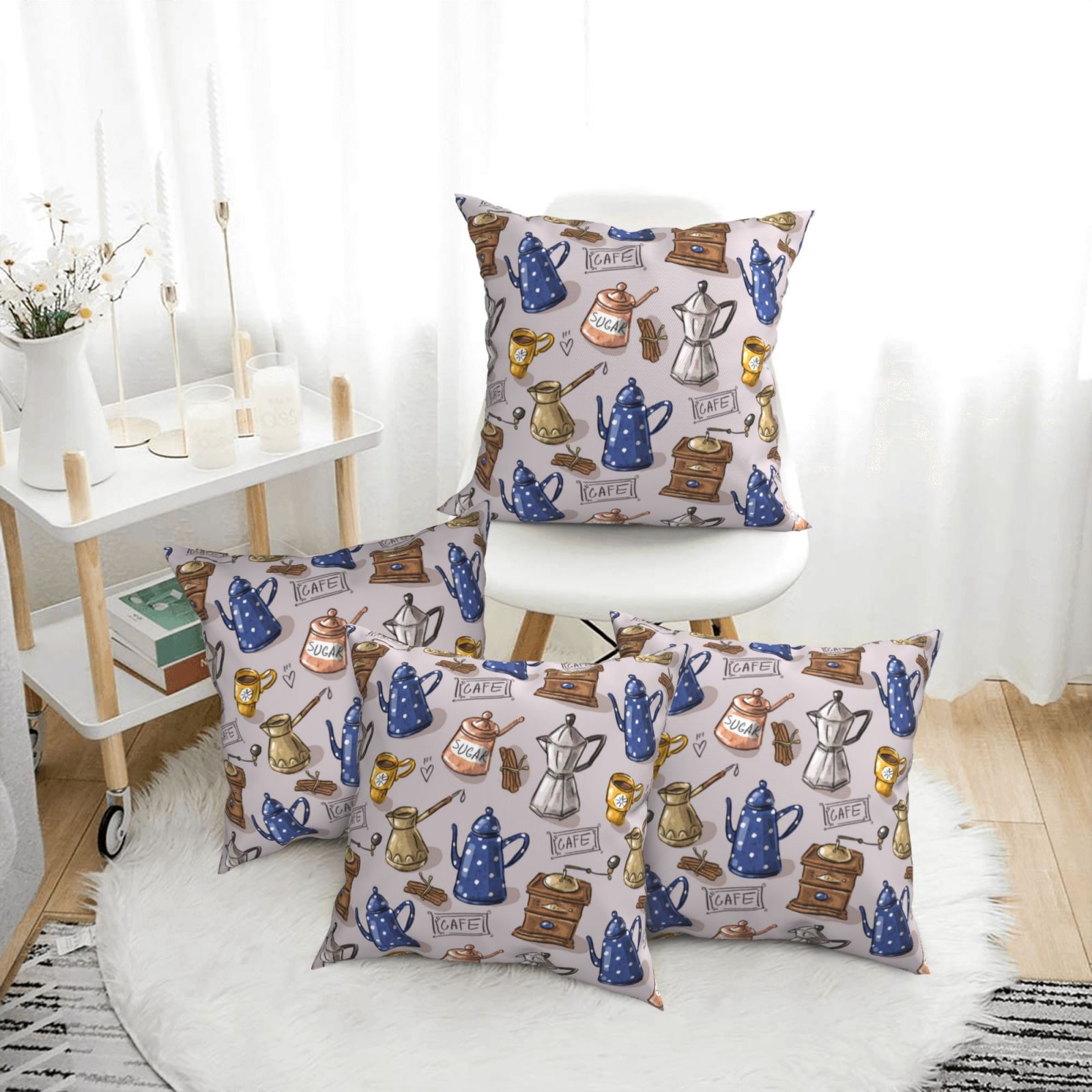 Throw Pillow Covers, Vintage Teapot Coffee Grinder Soft Square Pillow ...