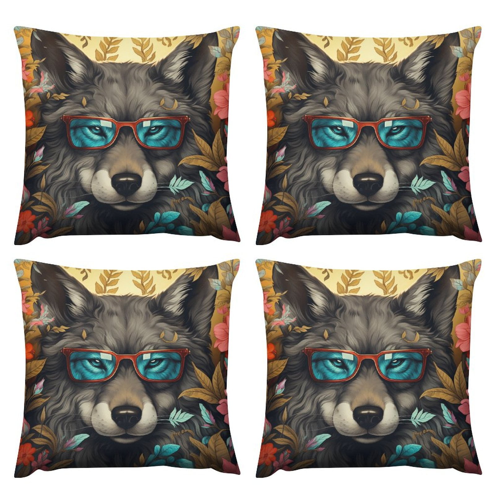 Throw Pillow Funny Glasses Wolf 20 "x20 " (4 Pieces Set) Pillow Cases Home Car Decorative Trees ...