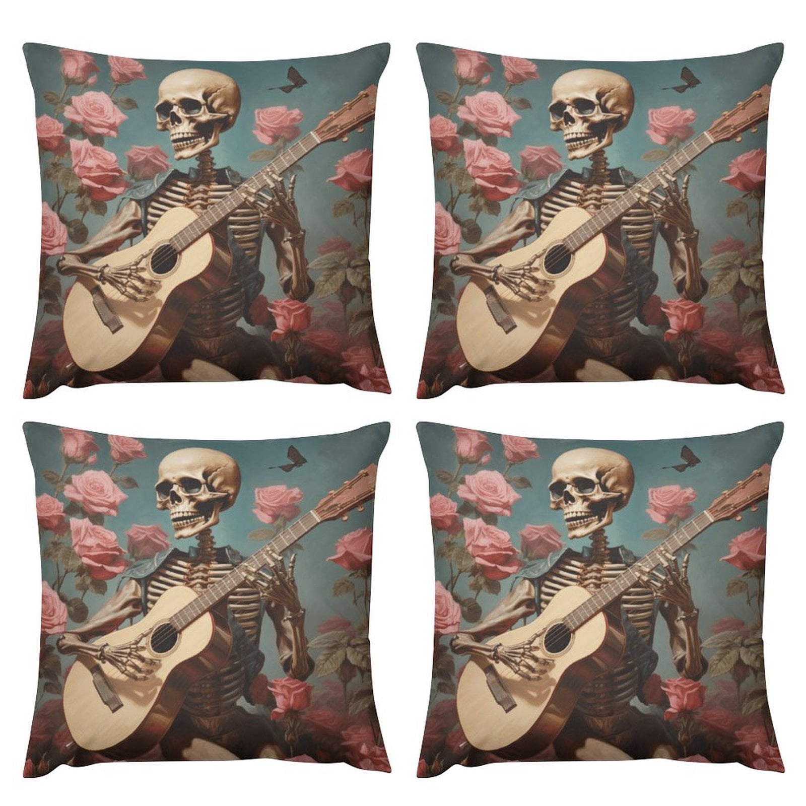 Throw Pillow Guitar Skeleton Rock 20 "x20 " (4 Pieces Set) Pillow Cases ...