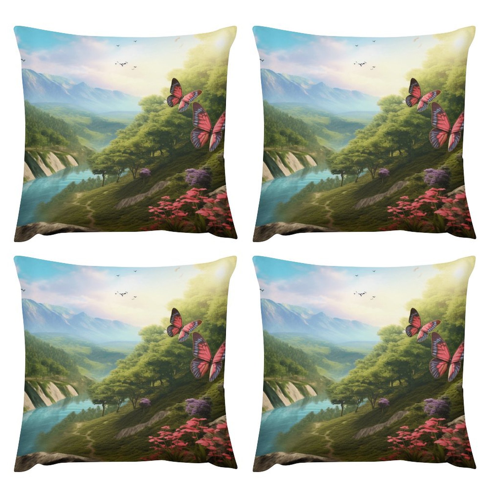 Throw Pillow Landscape Butterfly 16 "x16 " (4 Pieces Set) Pillow Cases ...
