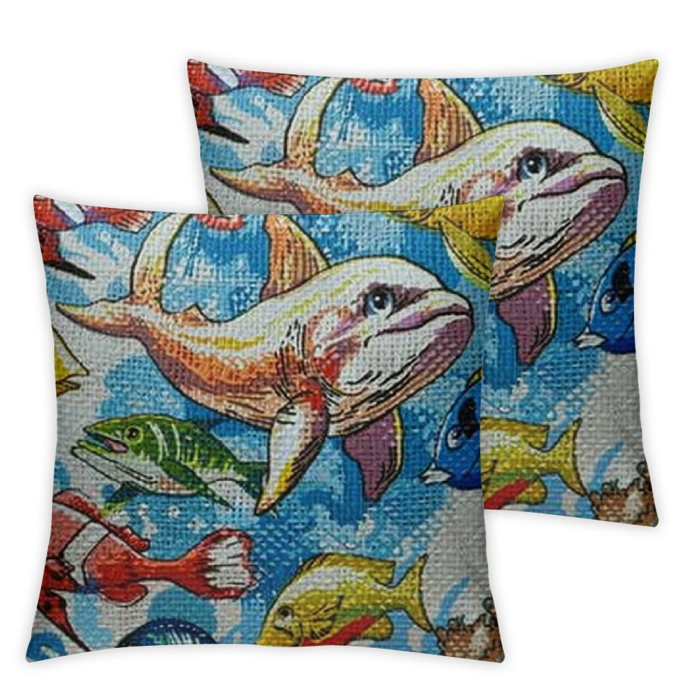 Throw Pillows Cover Blue Animals Ocean Fish Adornment Angry Aquarium ...