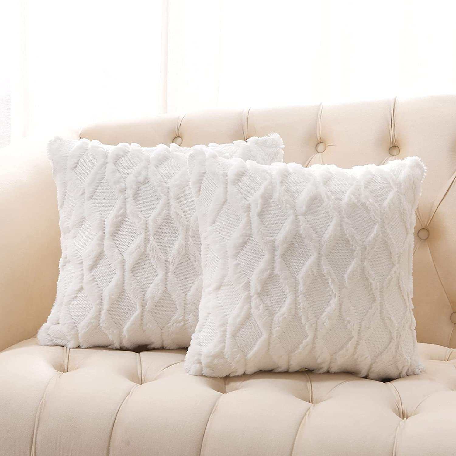 Throw Pillows Covers 20x20 Inch, Soft Plush Faux Wool Couch Pillow ...