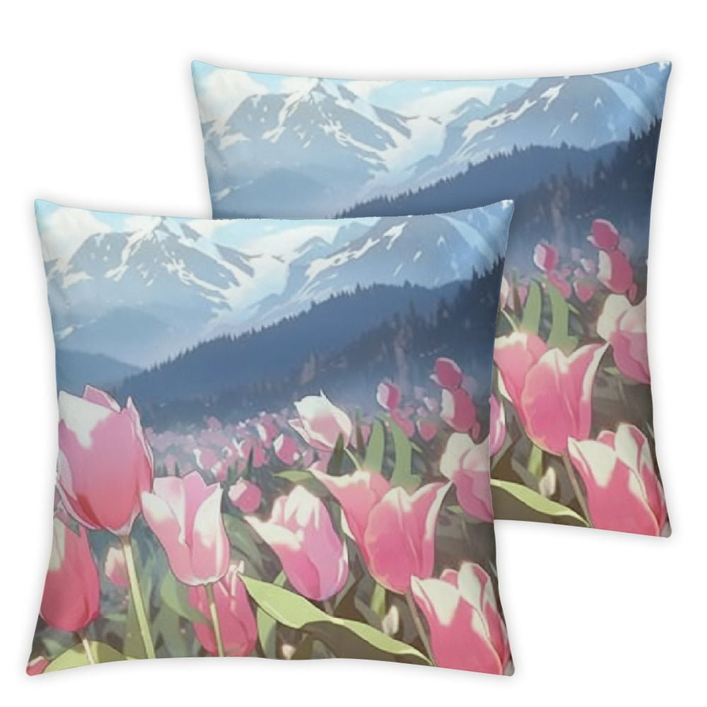 Throw Pillows with Pink Tulips, Spring Garden Pillows for Home Decor ...