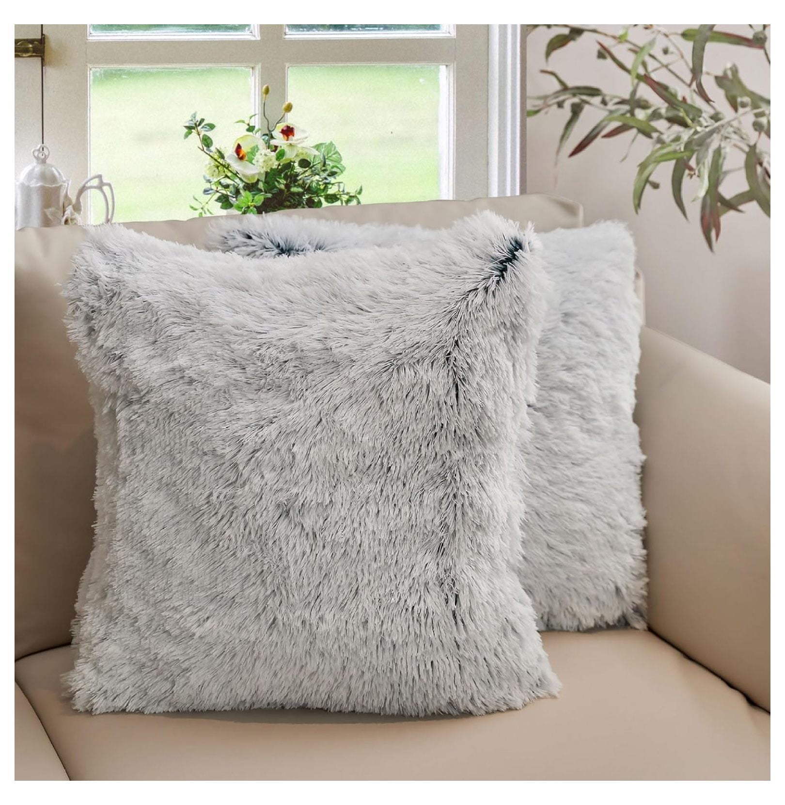 Throw Pillows for Couch and Bed, Soft Shaggy Throw Pillows with Inserts ...