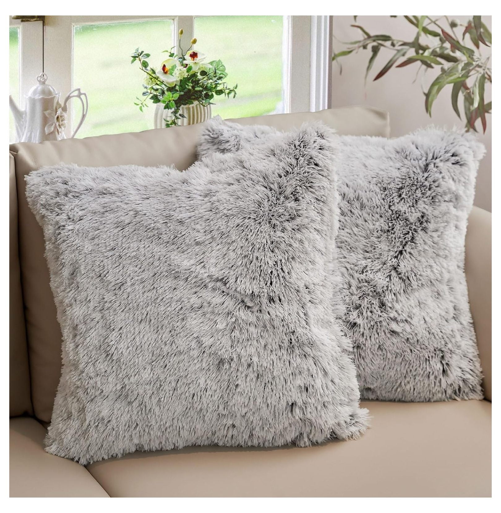 Throw Pillows for Couch with Inserts Included - Soft Shaggy Long Hair ...
