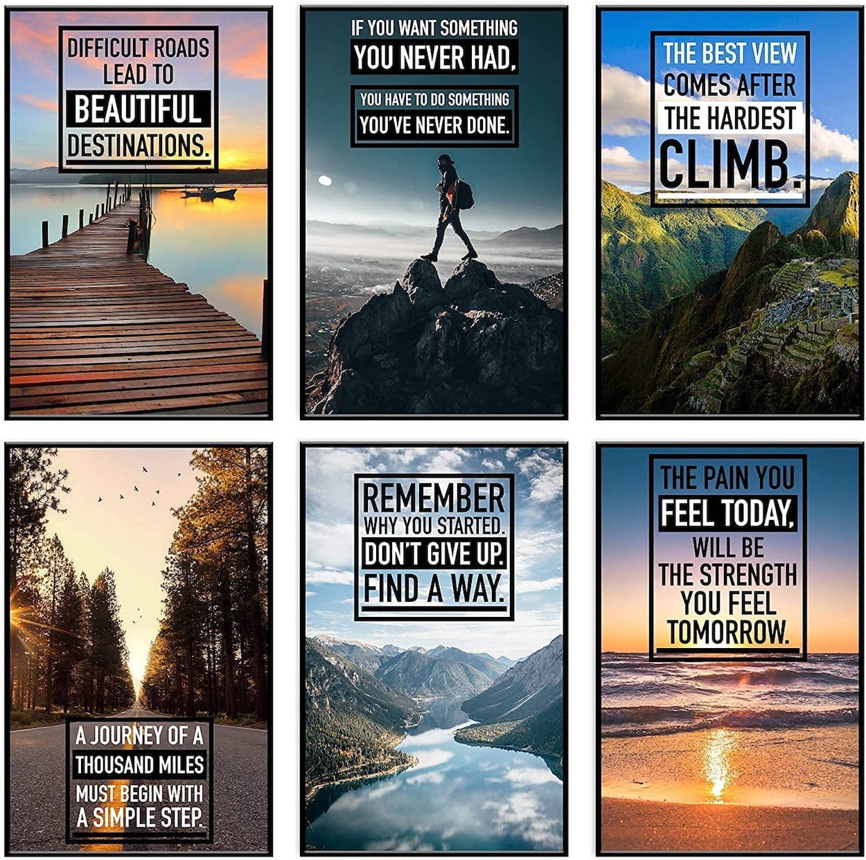 Motivational Wall Art by Throwback Traits - Set of 6, Vibrant Decor ...
