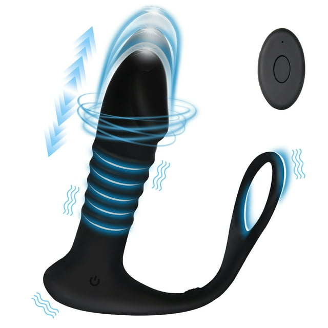 Thrusting Anal Vibrator With Cock Ring Button And Remote Control