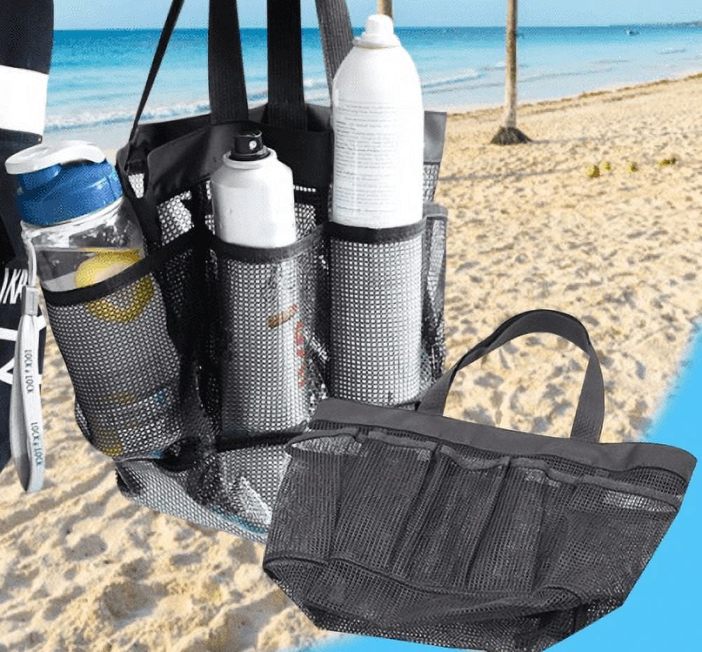 Thsue Large Multi-Pocket Mesh Beach Bag with Zipper, Lightweight ...