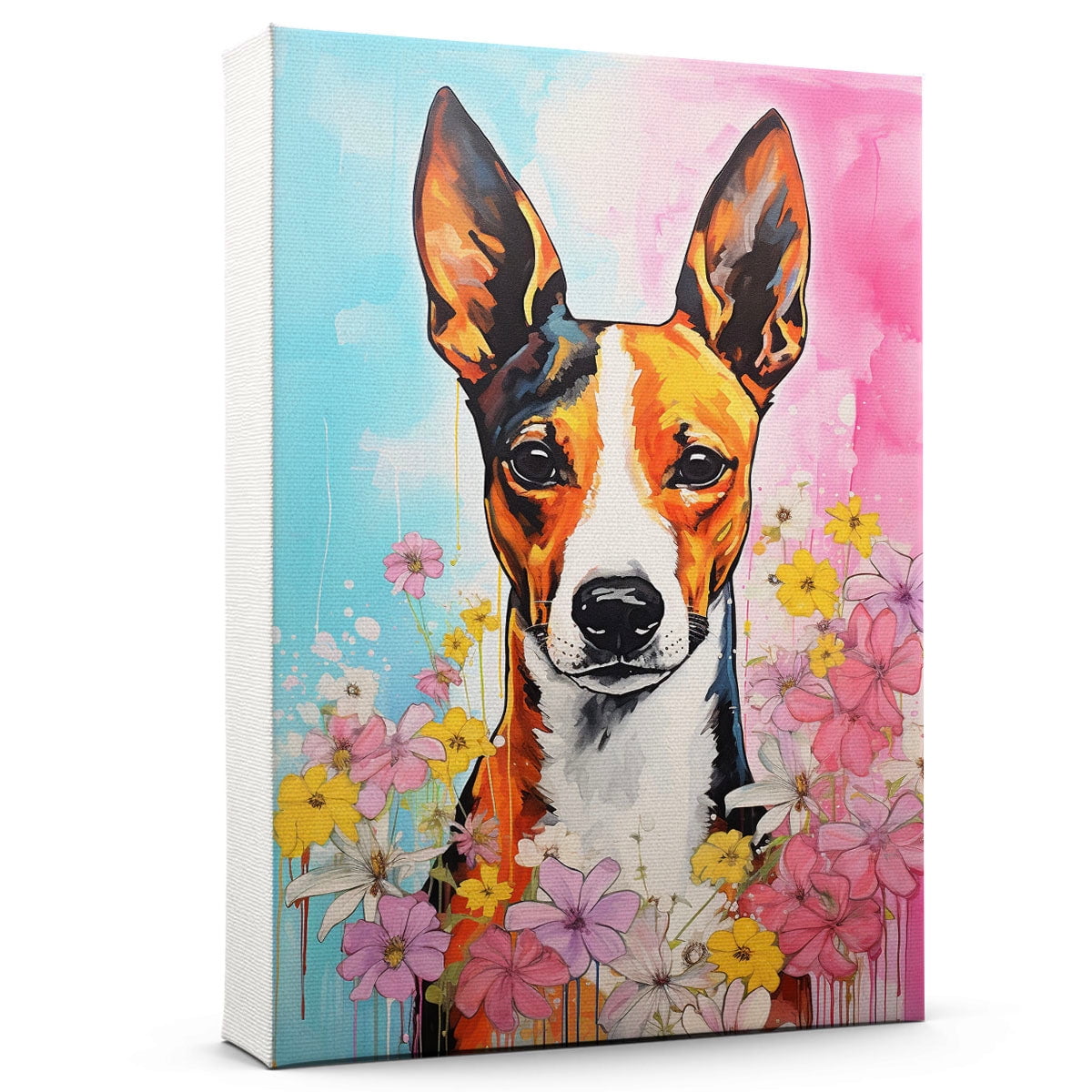 Thuan Basenji Dog Flower Art Print Canvas, Wall art Painting Decor, Puppy Pop Art Home Decor ...