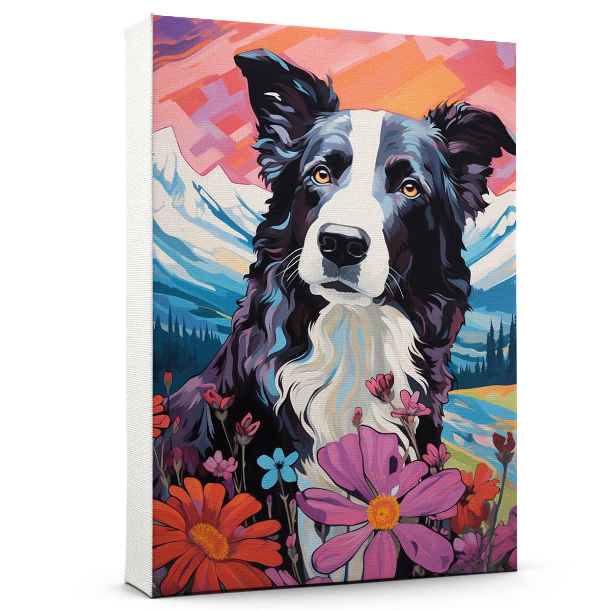 Thuan Border Collie Dog Floral Sunflower Wall Art Abstract Color Print Canvas Van Gogh Wall ...