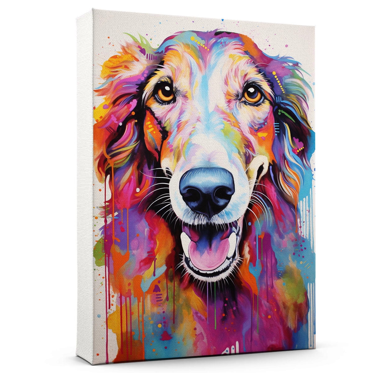 Thuan Borzoi Dog Flower Art Print Canvas, Wall art Painting Decor, Puppy Pop Art Home Decor ...
