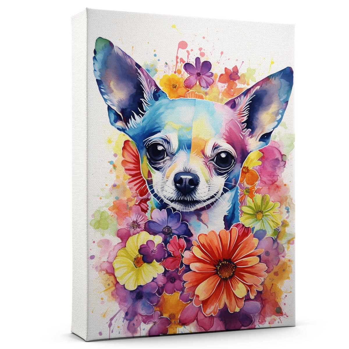 Thuan Chihuahua Dog Flower Art Print Canvas, Wall art Painting Decor ...