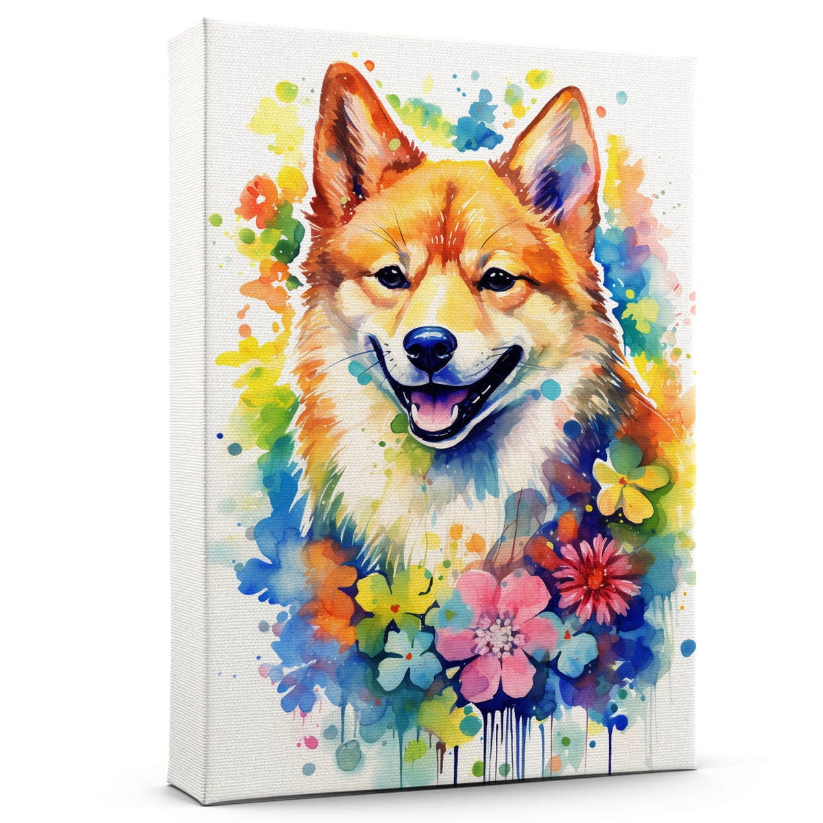 Thuan Finnish Spitz Dog Flower Art Print Canvas, Wall art Painting Decor, Puppy Pop Art Home ...
